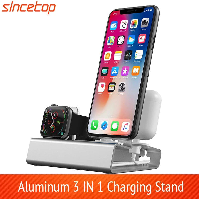 Aluminum 3 In 1 Charging Stand For Iphone 13 12 Pro Mini 11 Xr 8 Apple ...
