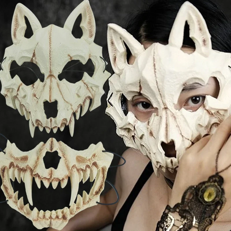 Unisex-Japanese-Anime-Dragon-God-Skeleton-Half-Face-Mask-Cosplay-Animal ...