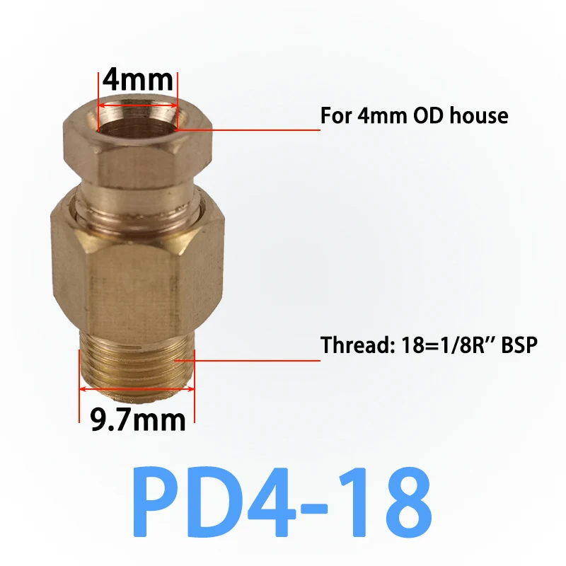 4mm tube fitting 1/8" male thread/9.7mm female thread Straight adapter ...