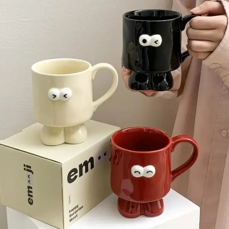 Interesting Big Eyed Ceramic Mug, Cute Red Black and White Coffee Mugs ...