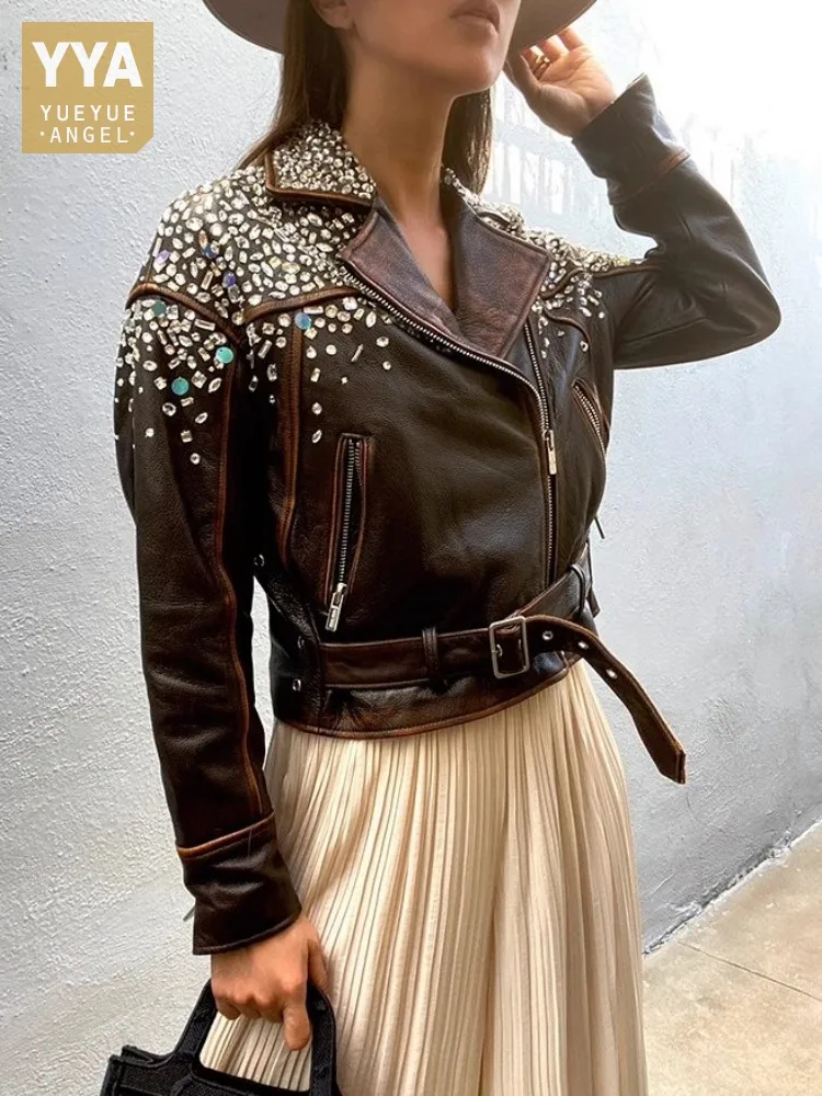 Chaqueta-de-cuero-genuino-con-cremallera-para-mujer-abrigo-corto-de ...