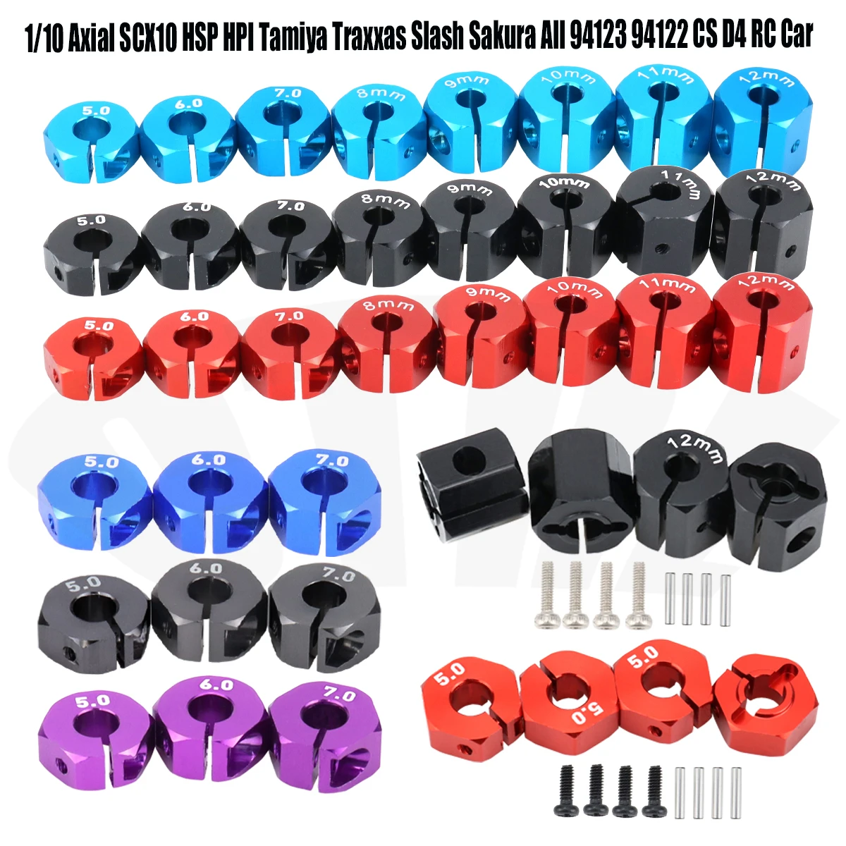 4 Pcs Aluminum 5/6/7/8/9/10/11/12mm Wheel Hex 12mm Drive Hubs with Pins ...