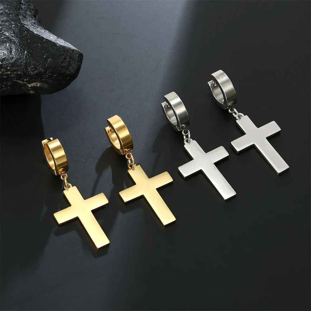 Cazador Punk Rock Jesus Cross Women's Drop Earrings for Men Earrings ...