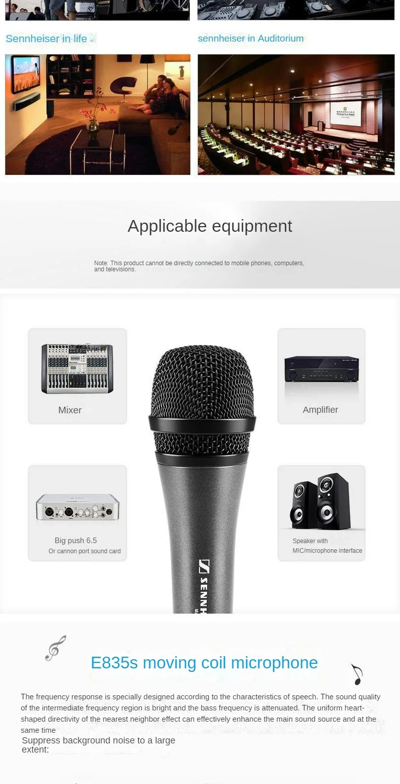 Sennheiser-Microphone de scène filaire E835s,karaoké,mégaphone,performance universelle,émetteur ...