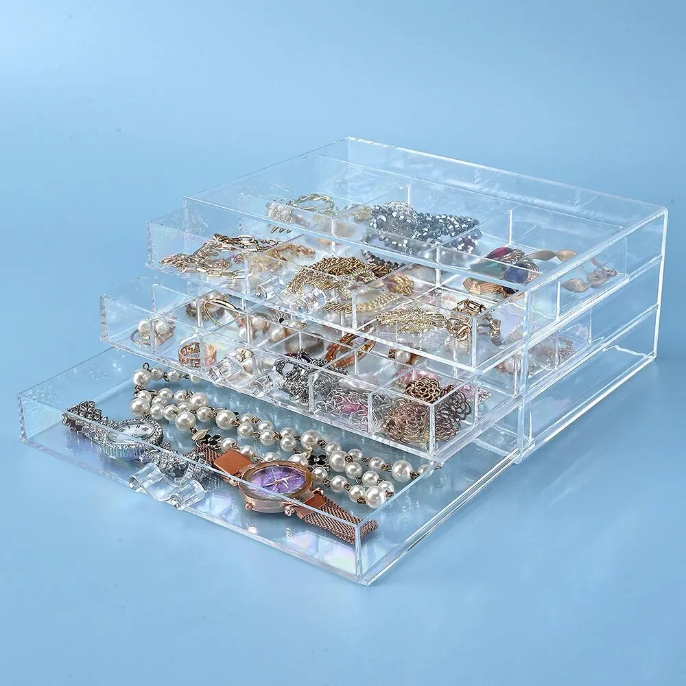 Acrylic-Jewelry-Storage-Box-Drawer-type-Grid-Dust-proof-Earrings ...