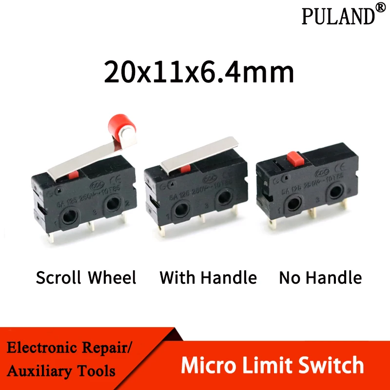 10Pcs-20x11x6-4-mm-Mini-Micro-Limit-Switch-Roller-Lever-Arm-SPDT-Snap ...