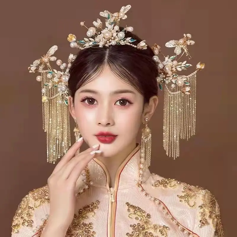 Luxury-Chinese-Wedding-Bride-Crowns-Tiaras-Pearl-Beaded-Flower-Headband ...
