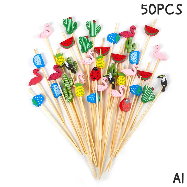 50/100Pcs Star Disposable Bamboo Skewers Food Cocktail Picks Buffet Fruit Cupcake Fork Sticks ...