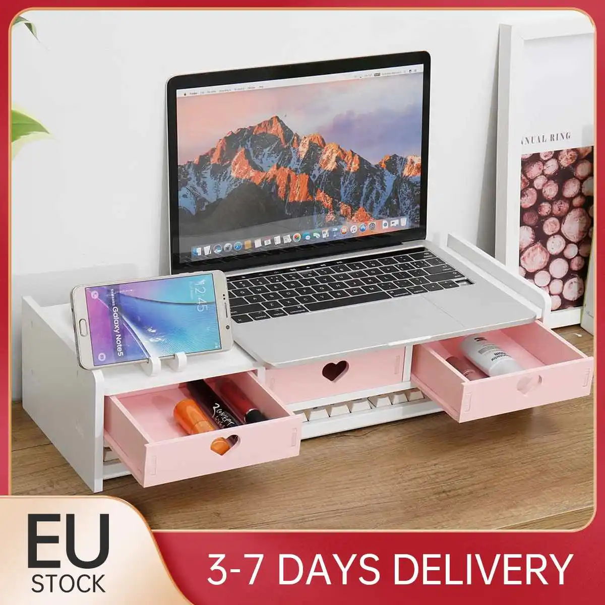 Pink-Monitor-Stand-Monitor-Support-Laptop-Computer-Stand-PVC-Wood ...