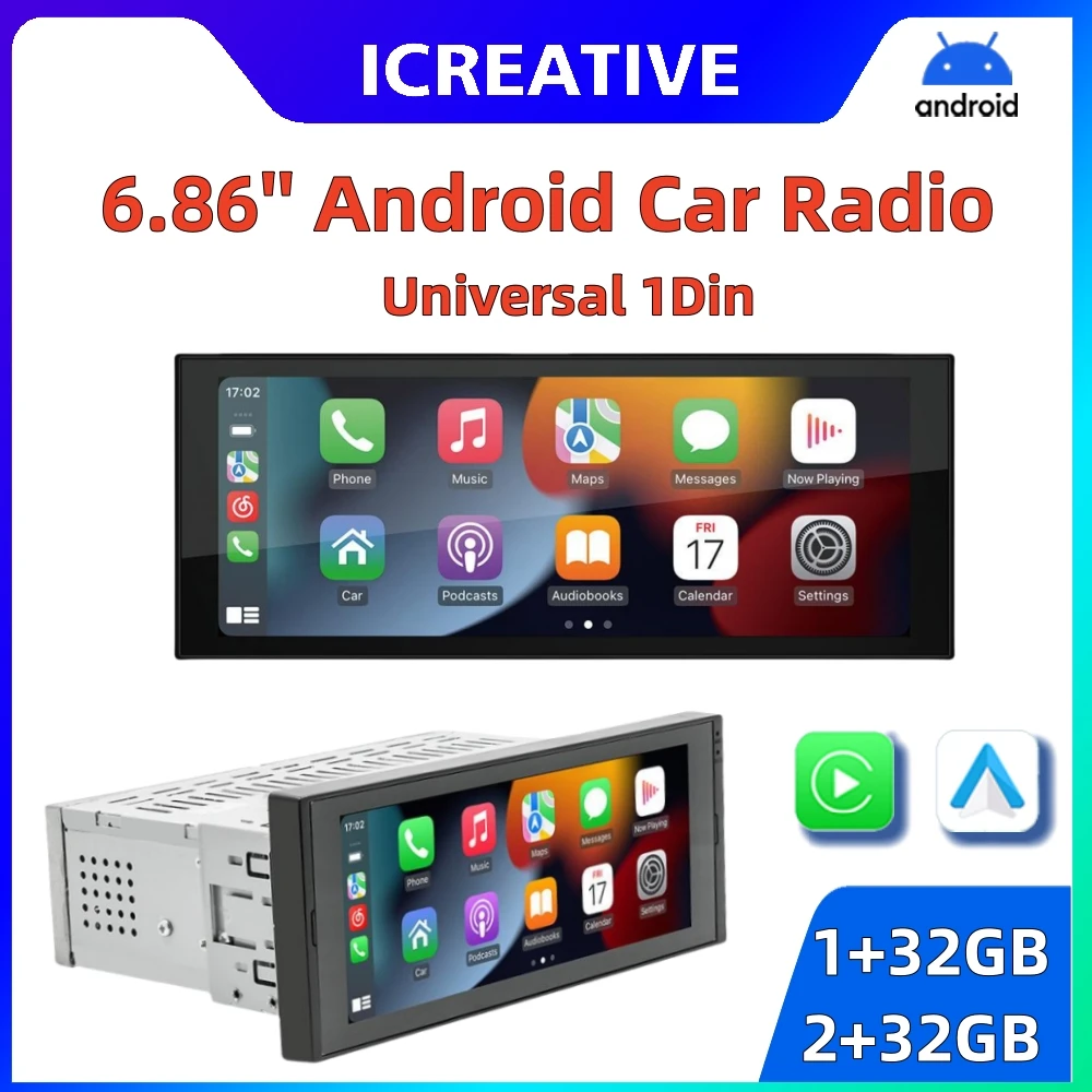 Car-Radio-Android-Universal-1Din-6-86-Inch-Touch-Screen-Wireless ...