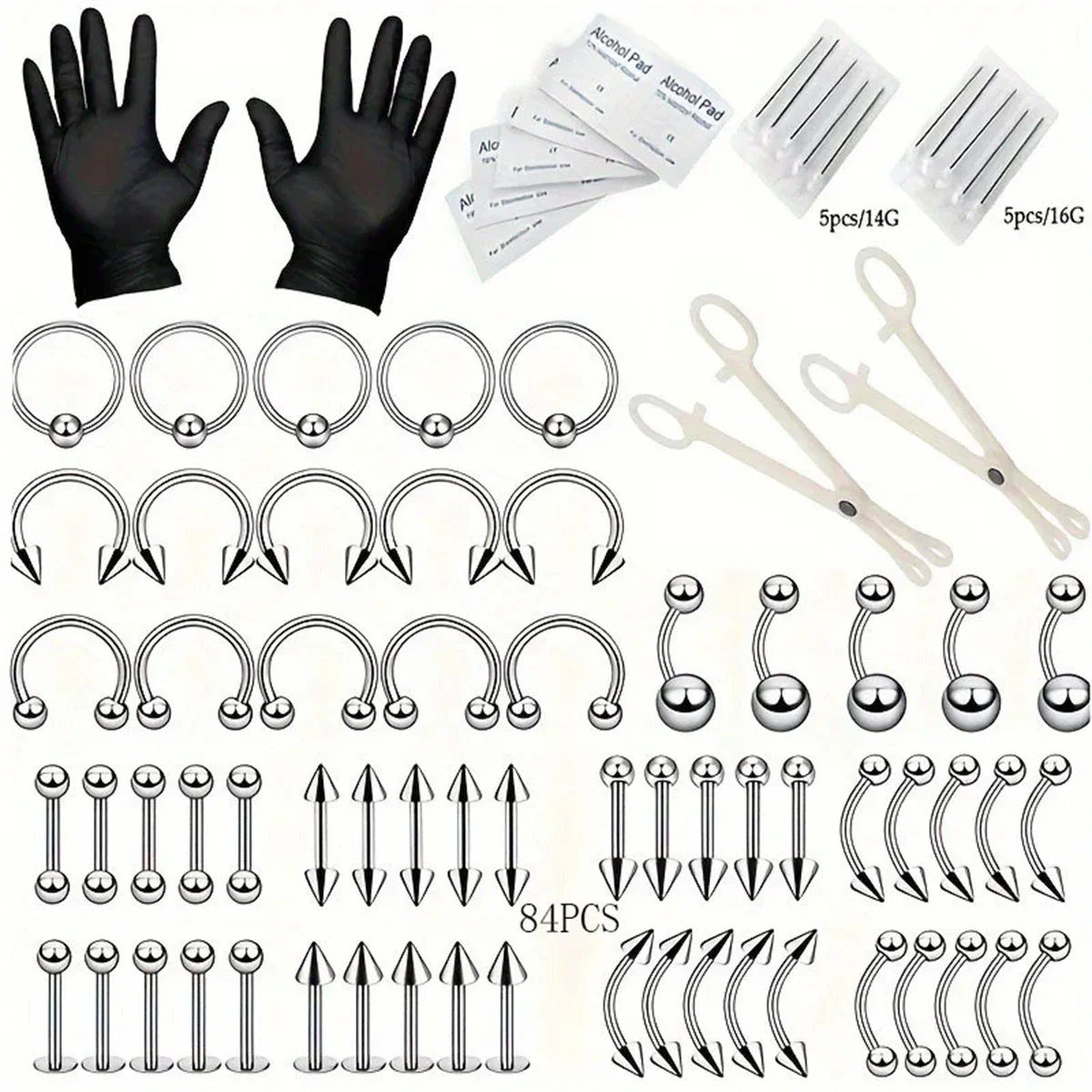 24-42-84Pcs-Sterile-Ear-Piercing-Kit-Cartilage-Tragus-Helix-Piercing ...