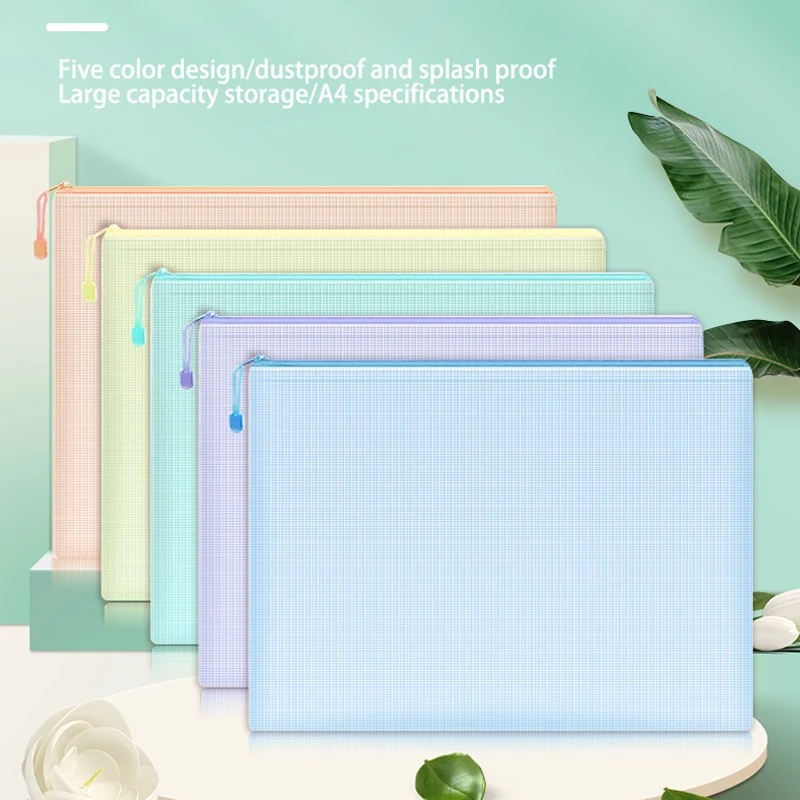 5pcs Mesh Zipper Pouch Document Bag Waterproof Zip File Folders A4 ...