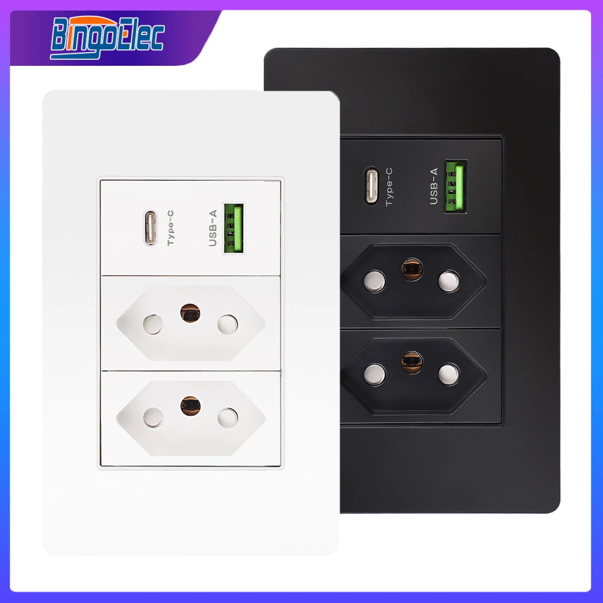 Bingoelec-118mm-Fireproof-PC-Panel-Fast-Charge-Type-c-USB-Socket-20A ...