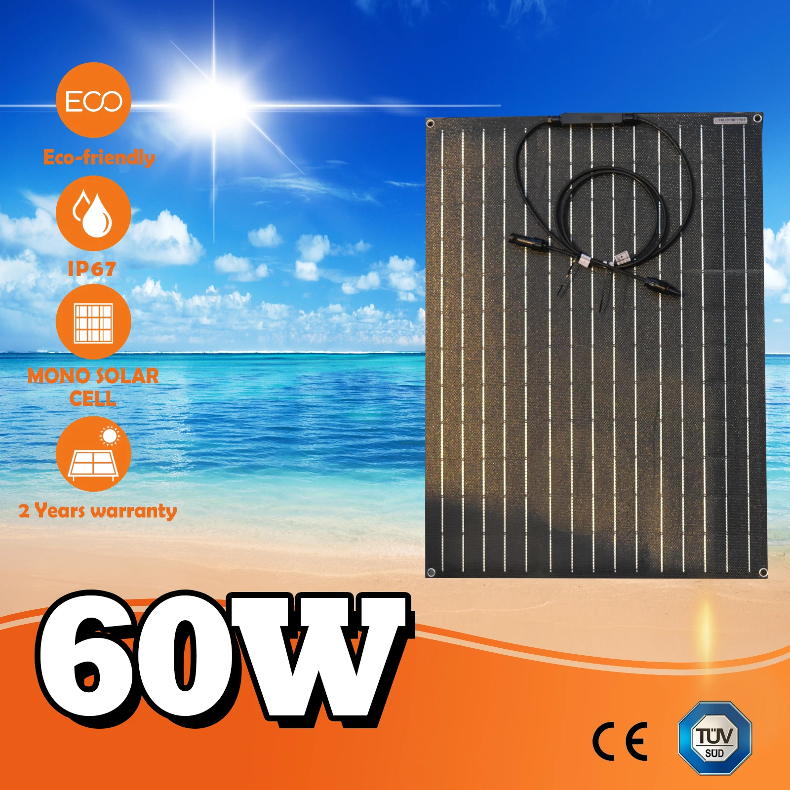 Photovoltaic Panel 60W 50W 40W Solar Power Bank 12V Solar Cell Charger ...