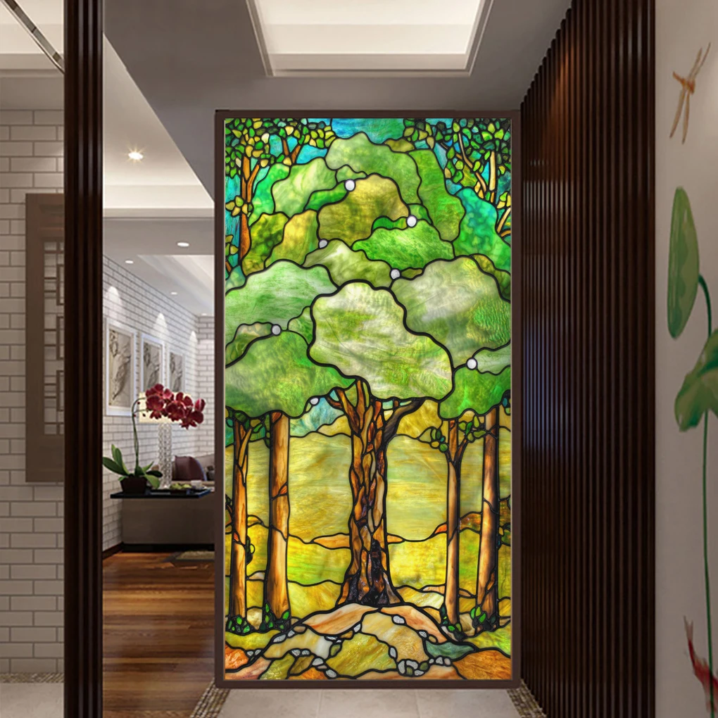 Tree Stained Privacy Window Film Vinyl No Glue Static Cling Frosted ...