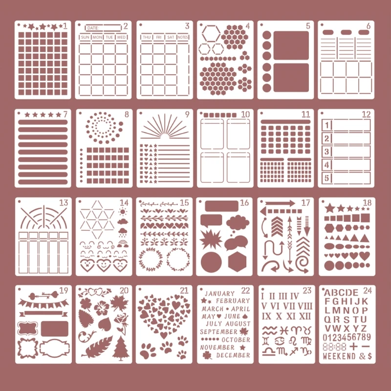 24PCS-A5-Planner-Stencils-Journal-Templates-DIY-Drawing-Templates-for ...