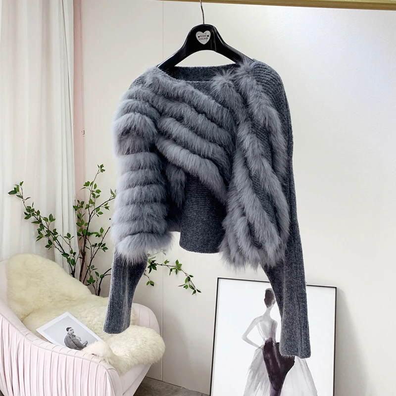 2023-Autumn-Winter-New-Stitching-Soft-Waxy-Real-Fox-Fur-Knitted ...