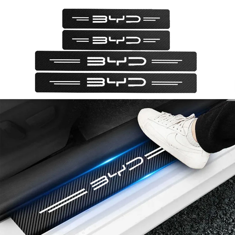 Leather Carbon Fiber Anti-Scratch Car Door Sill Decorative Sticker For ...