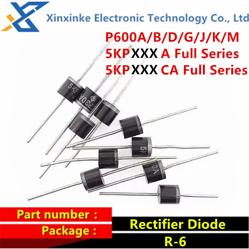50PCS P600A P600M P600J P600K P600 B D G TVS Rectifier Diode 5KP5.0A ...