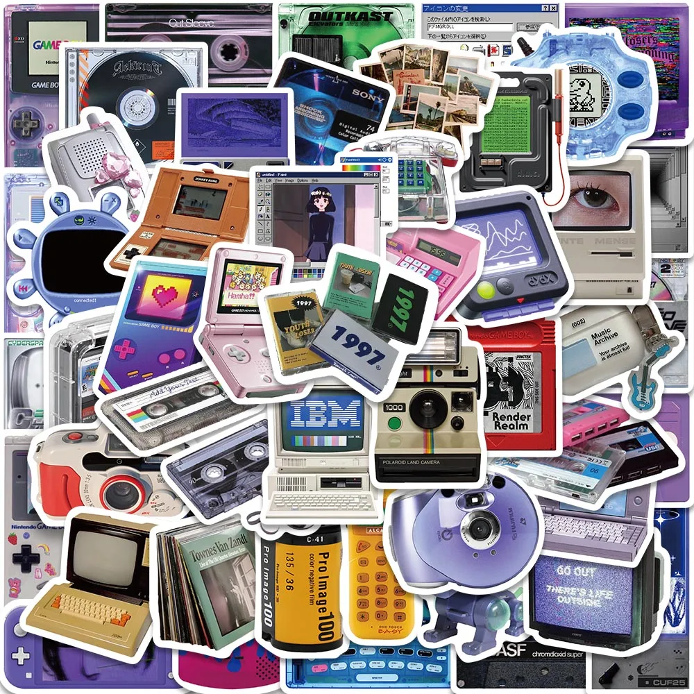 50pcs-Retro-Cute-Phone-Computer-Game-Console-Cartoon-Stickers-Laptop ...
