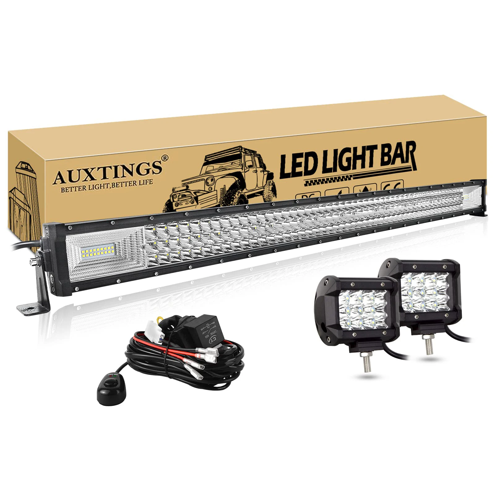 7D-22-52in-270W-675W-Off-Road-LED-Light-Bar-with-2x36W-Work-Light-Wire ...