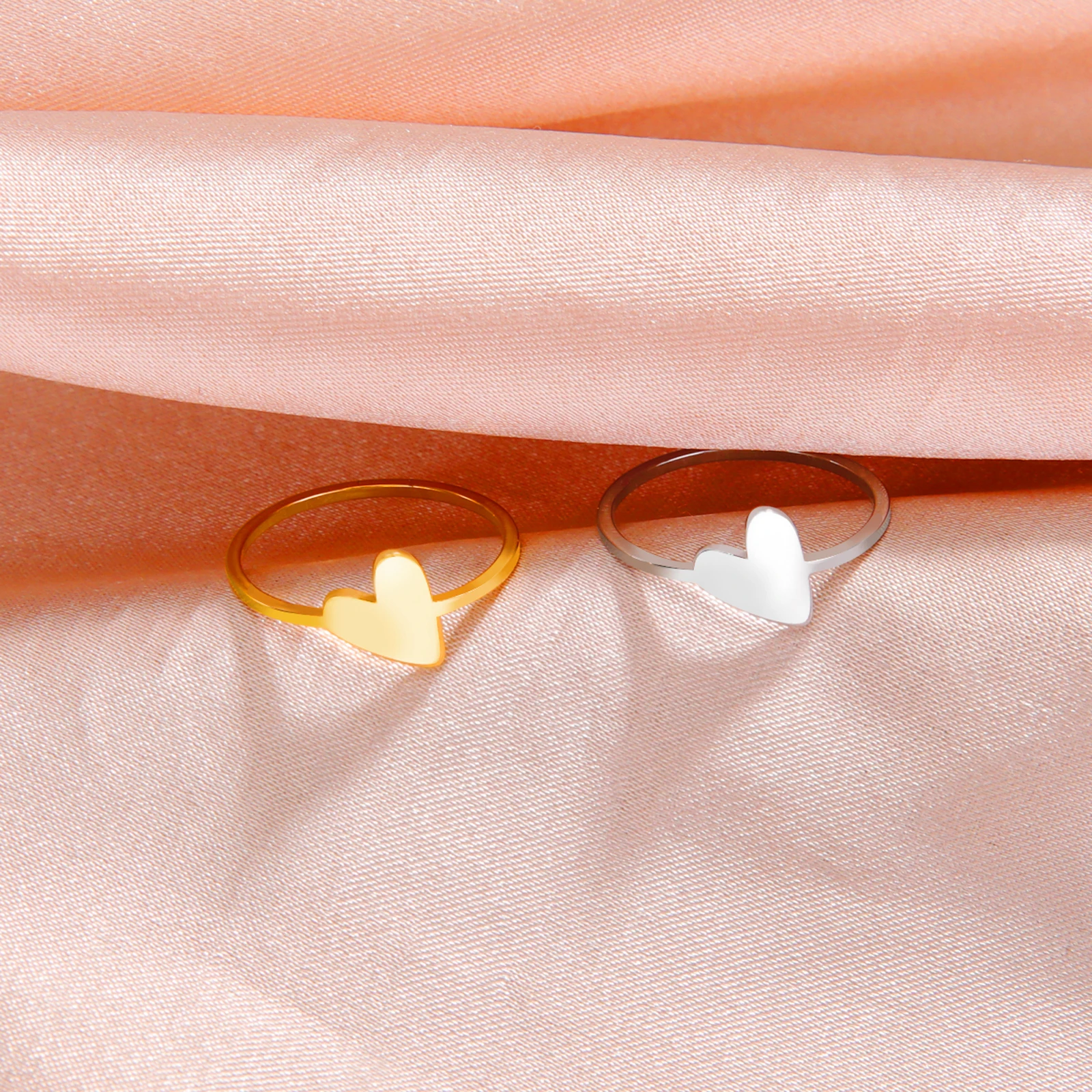 Cazador Kpop Mini Heart Ring Stainless Steel Jewelry Gold Color Finger Women's Ring Wedding ...