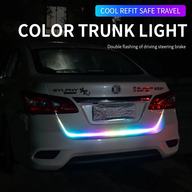 Car Rear Trunk Tail Light 120cm Colorful Dynamic Reverse Warning LED ...