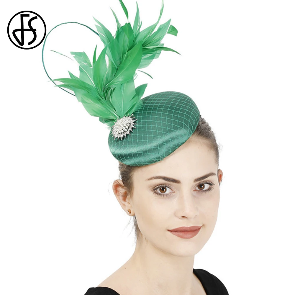 FS Green Chic Hats For Women Elegant Luxury Church Fascinator Wedding ...