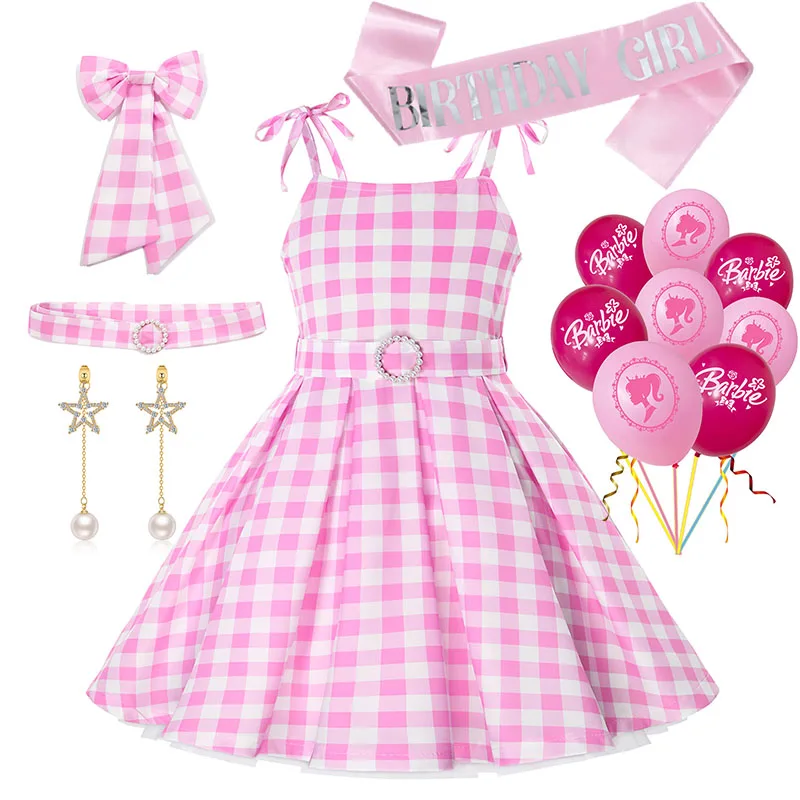 Barbi-Movie-Pink-Girl-Costume-Plaid-Dress-Barbier-Clothes-for-Girl ...