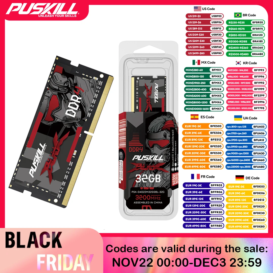 PUSKILL-Memoria-Ram-Notebook-DDR4-DDR3L-16GB-8GB-4GB-32GB-3200-2666 ...