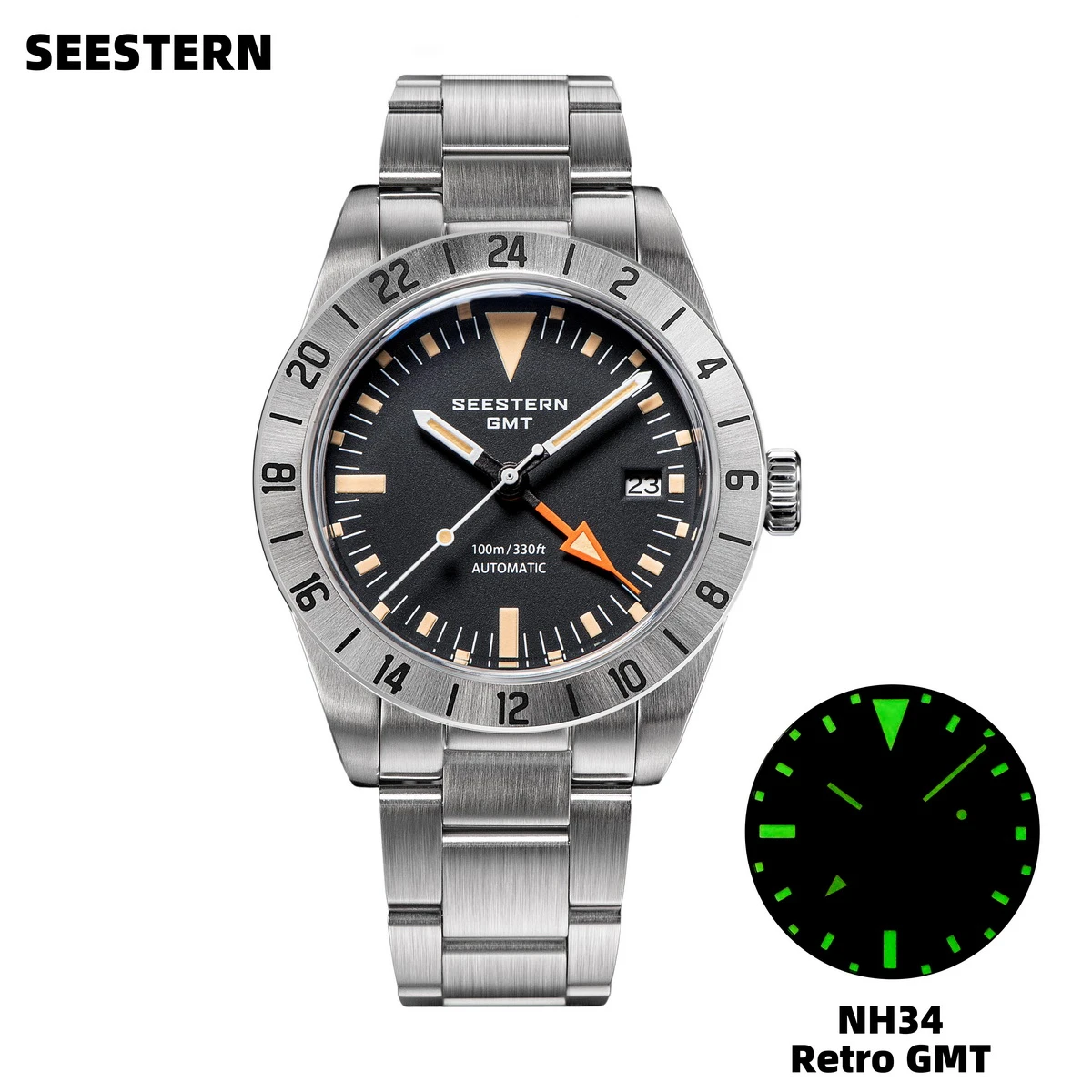 Seestern Gmt Watch Of Men Retro Nh34 Automatic Movement Mechanical Wristwatch Dome Sapphire ...