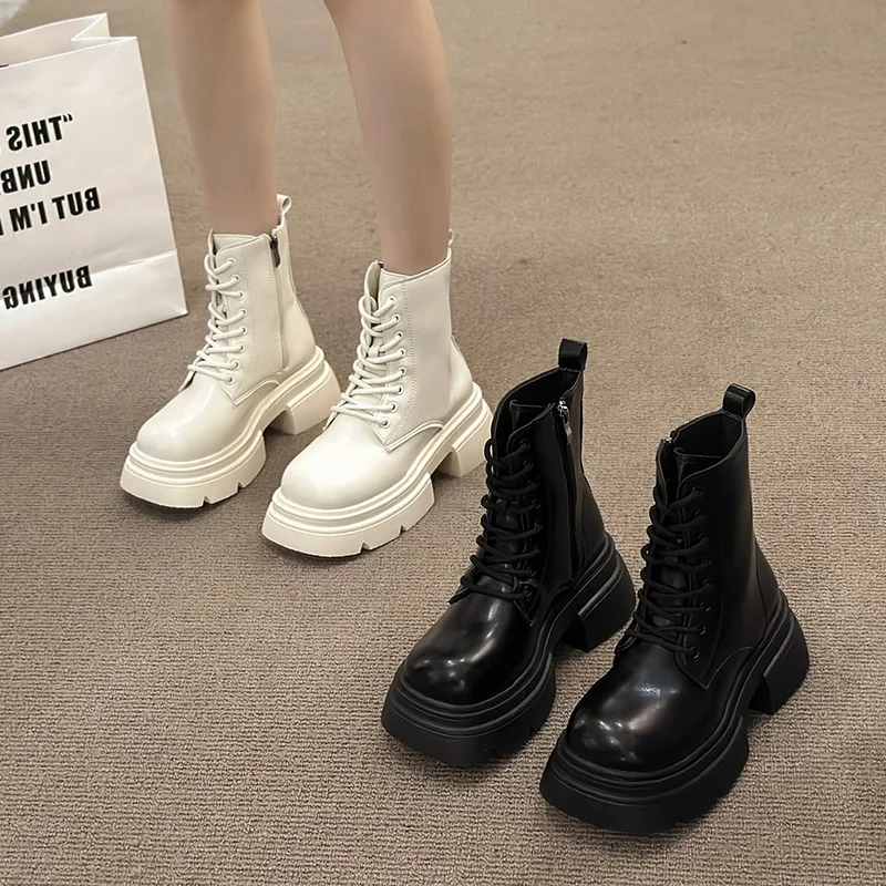 French sle Thick Bottom Height Increasing Small Boots Women 2023 Autumn ...