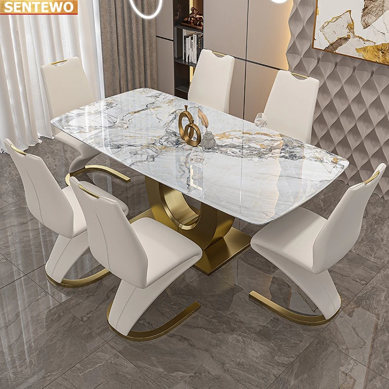 Designer-Luxury-dinning-room-Marble-Rock-Slab-dining-table-set-8-chairs ...