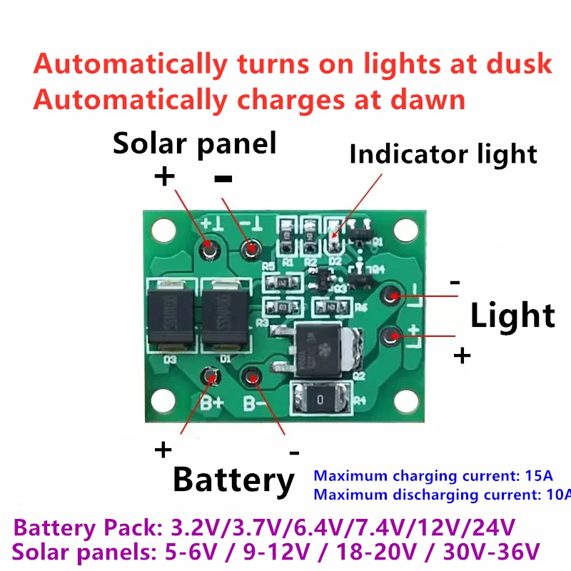 Automatic Solar Panel Battery Charger Board Night Light LED Control ...