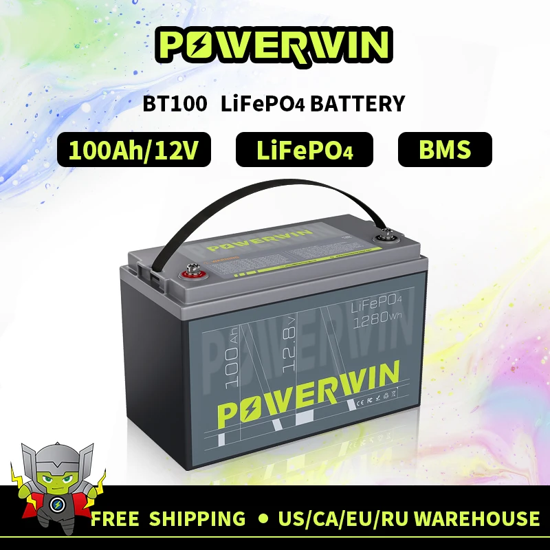 POWERWIN-BT100-LiFePO4-Battery-12V-100Ah-1028Wh-Built-in-BMS-Off-grid ...