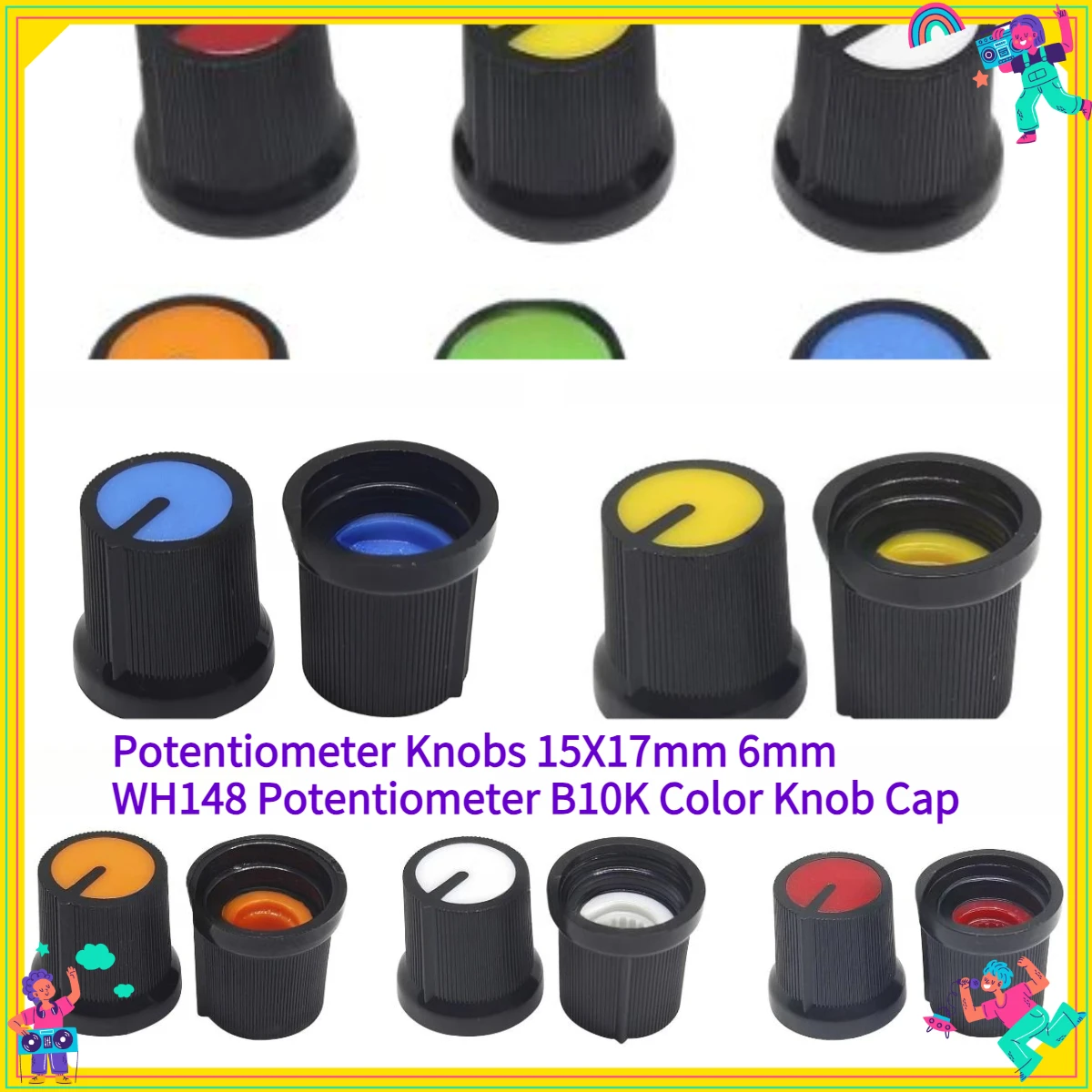 30PCS/Lot Potentiometer Knobs 15X17mm 6mm WH148 Potentiometer B10K ...