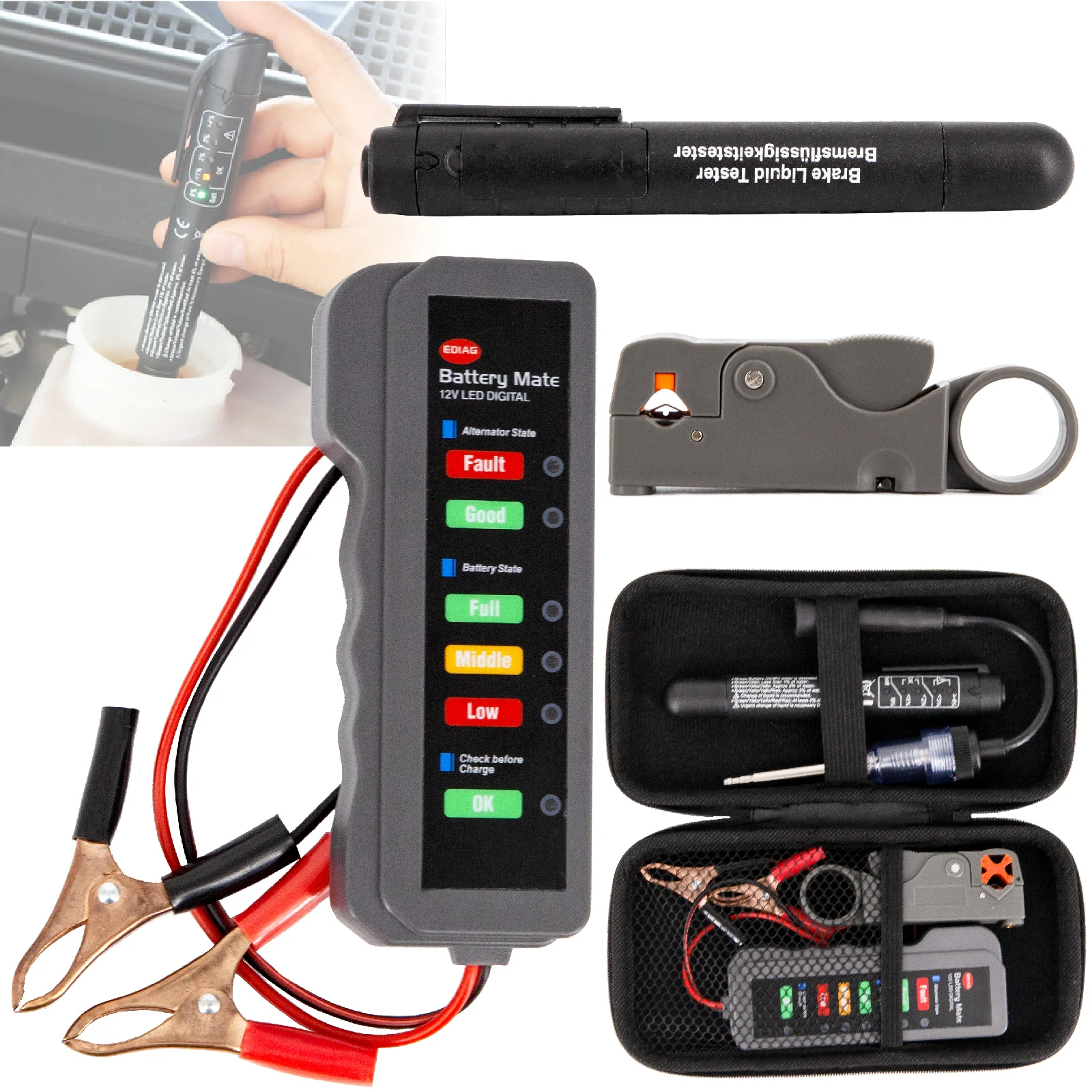 범용 12v 자동차 오류 감지기 배터리 테스터 디지털 발전기 테스터 오토바이 자동차 진단 도구 자동차 수리 필수