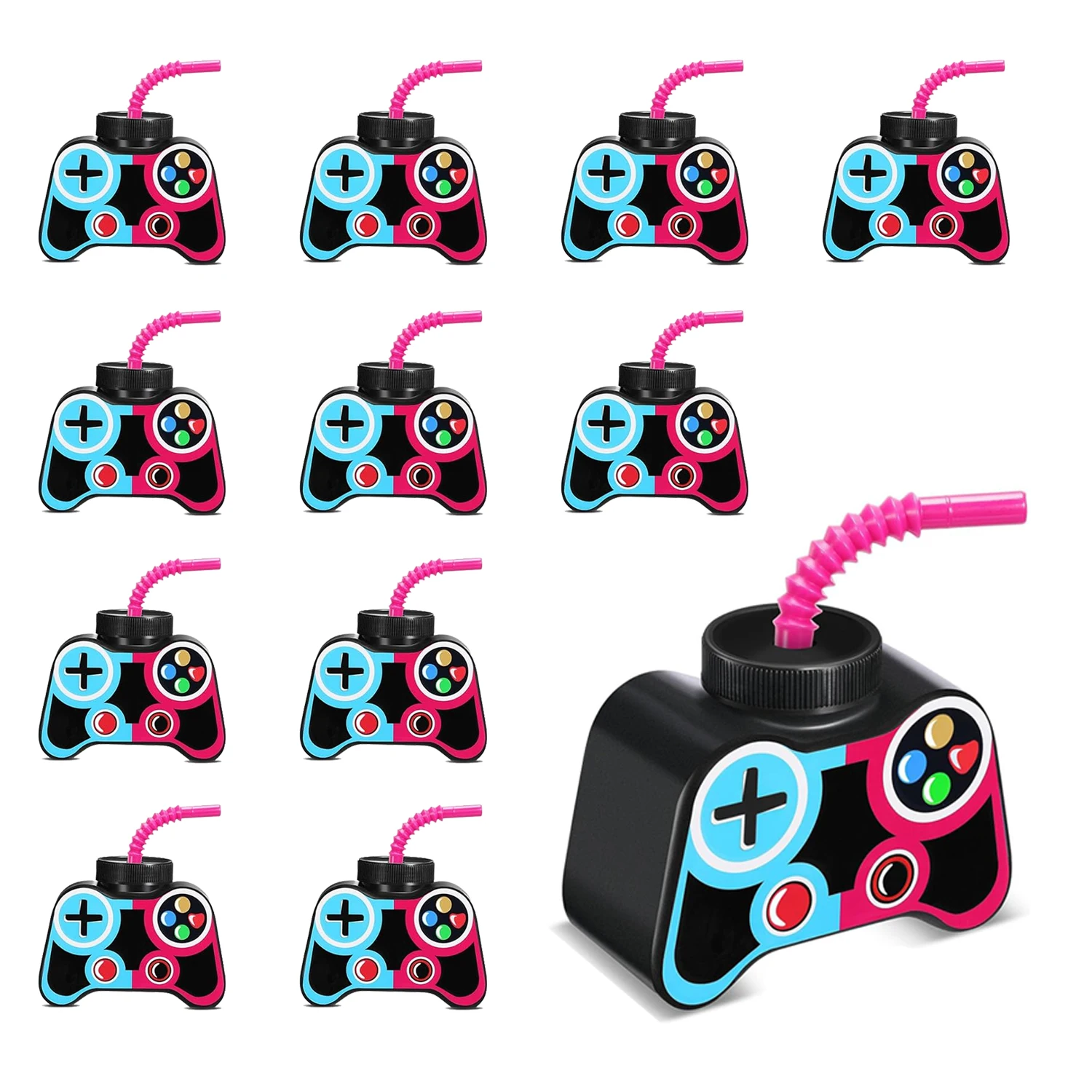 12-Pcs-Plastic-Video-Gaming-Party-Favor-Gift-Supplies-Cups-with-Straw ...