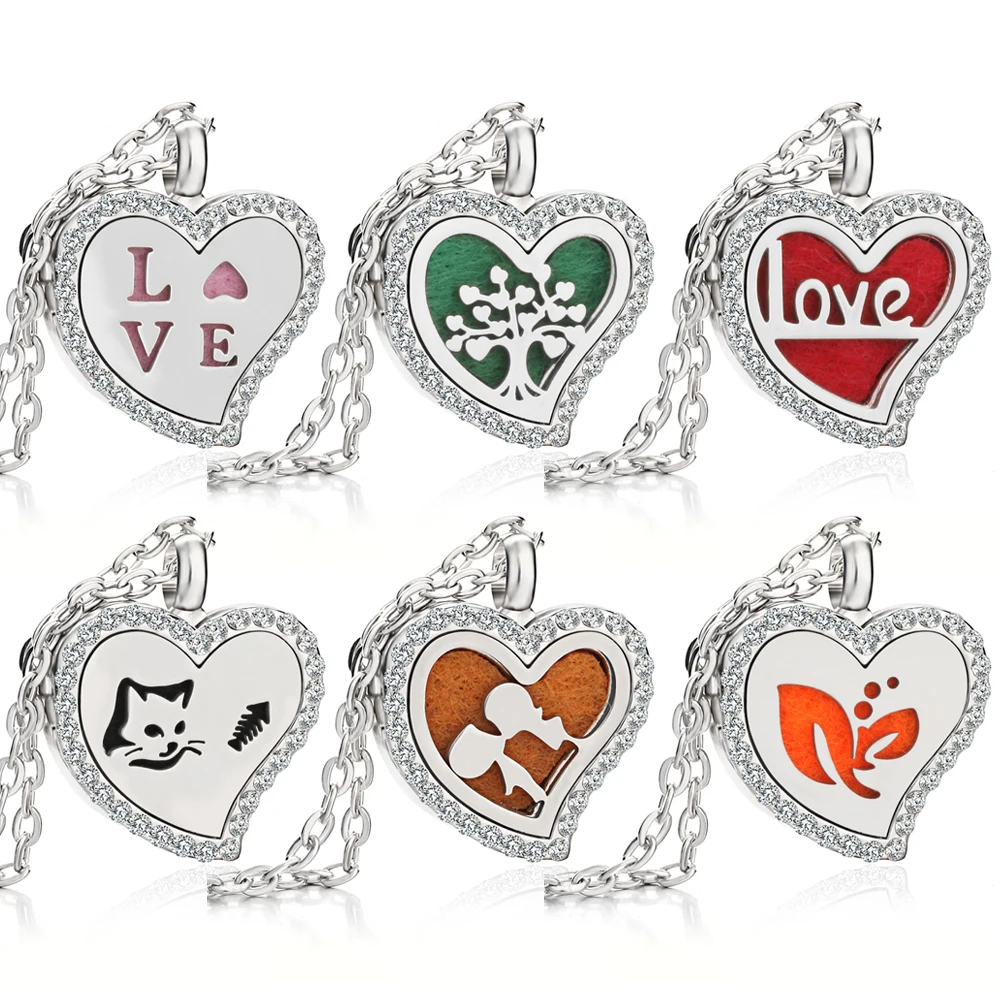 New Aromatherapy Necklace with Chain Pad Diffuser Pendant Love Heart ...