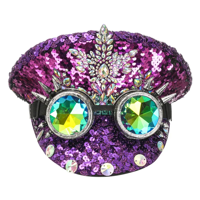 Purple-rivet-sequin-rhinestone-performance-hat-military-hat-handmade ...