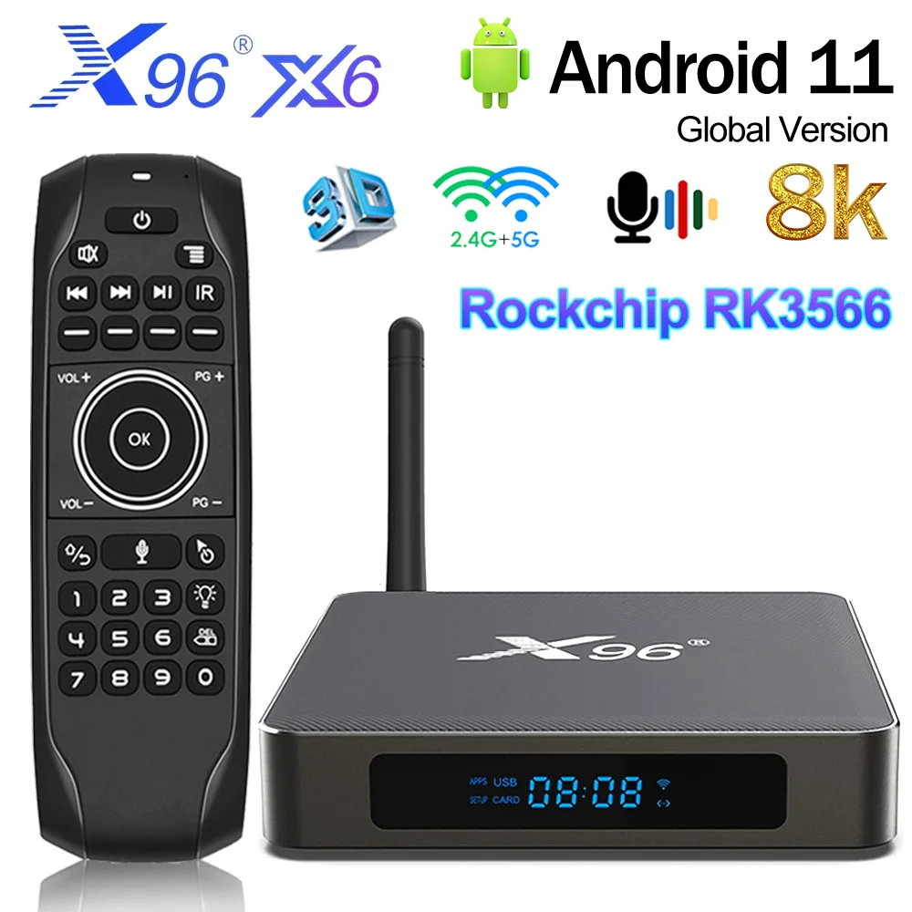 Dispositivo de TV inteligente X96 X6, decodificador con Android 11,0, 32/64/128GB, Compatible ...