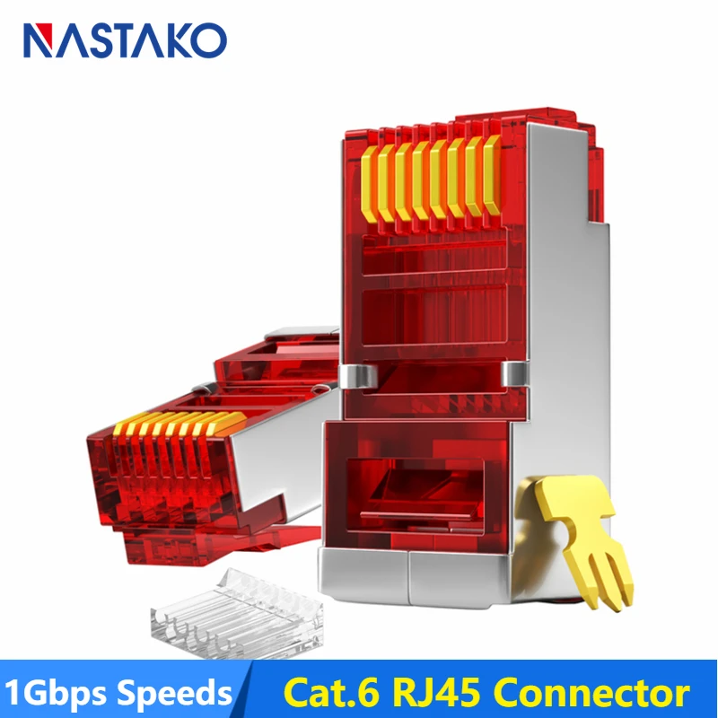 NASTAKO CAT6 Cat5e RJ45 Modular ปลั๊ก STP Full Gold Plated 2ชิ้น8P8C ...