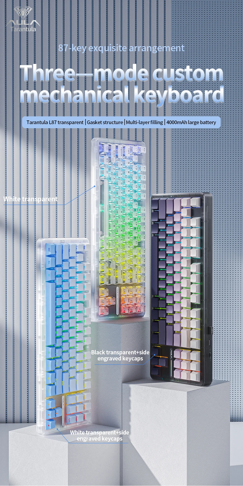 AULA L87 Mechanical Keyboard – Tri-Mode, Wireless, RGB | Unendingtech