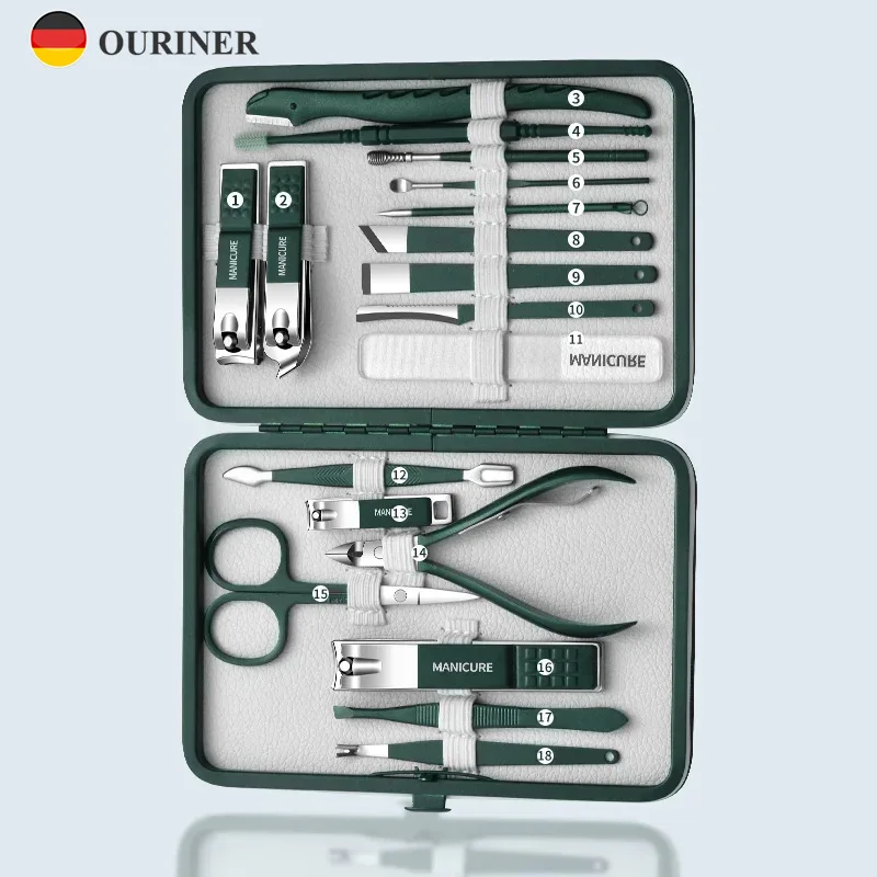 Ouriner 스테인레스 스틸 네일 커터 세트, 접이식 가방 포함, 매니큐어 키트, 가위, 메이크업 뷰티 도구, 8 개, 18 ...