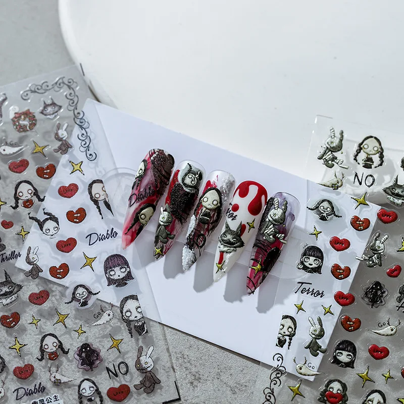 Horror-Ghost-Puppet-Doll-Nail-Art-Stickers-Self-Adhesive-Sliders-for ...