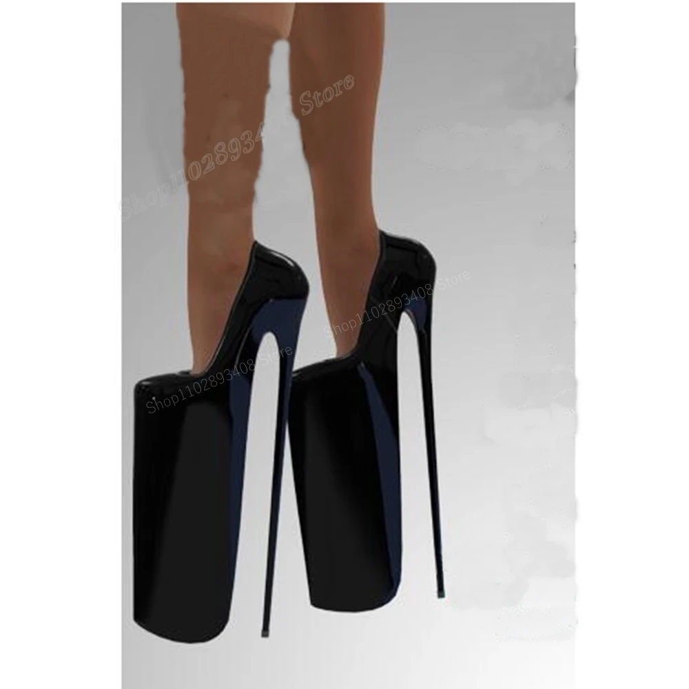 Black-Patent-Leather-Shallow-Extreme-Platform-Pumps-30cm-Stiletto-High ...