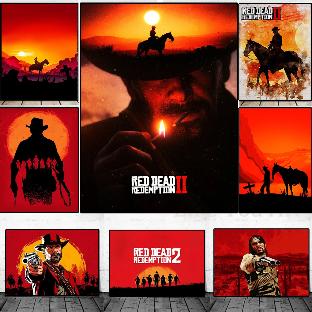 Red-Dead-Redemption-2-Classic-Retro-Game-Cowboy-Character-Canvas ...