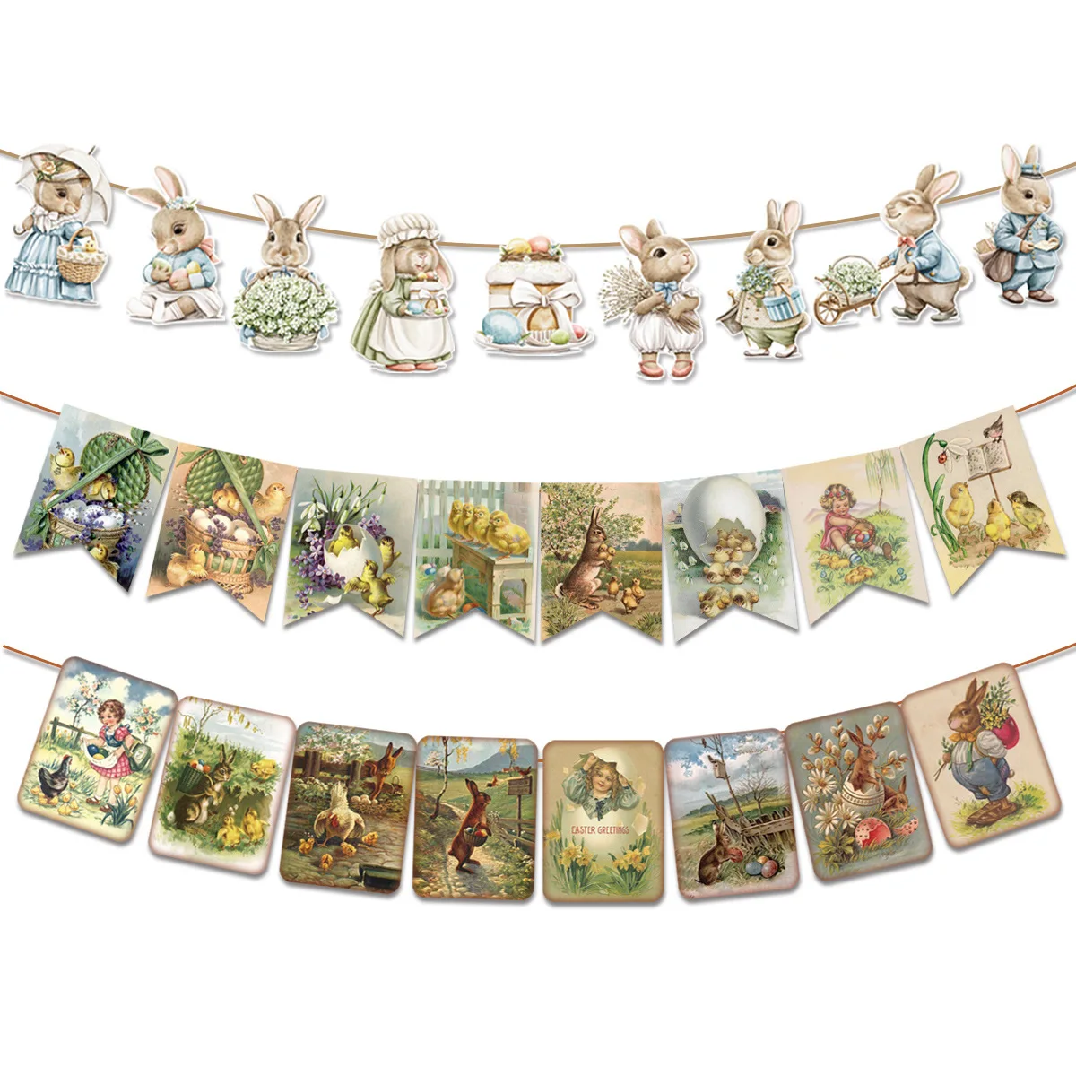 Vintage Easter Hanging Garland Bunting Printed Bunny Chick Egg Paper ...