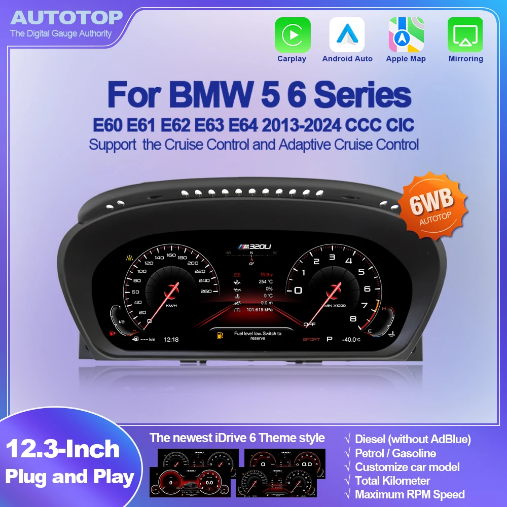 AUTOTOP 12.3" 6WB Digital Instrument Cluster for BMW 5 6 series E60 E61 ...