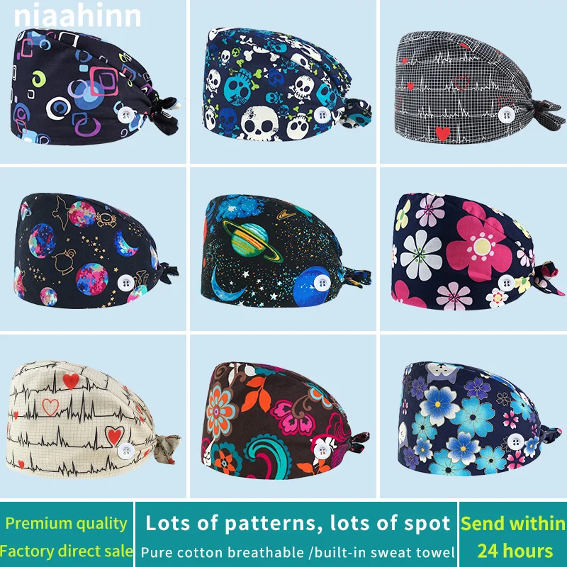 Adjustable Unisex Health Service Staff Work Scrubs Caps Women Man ...